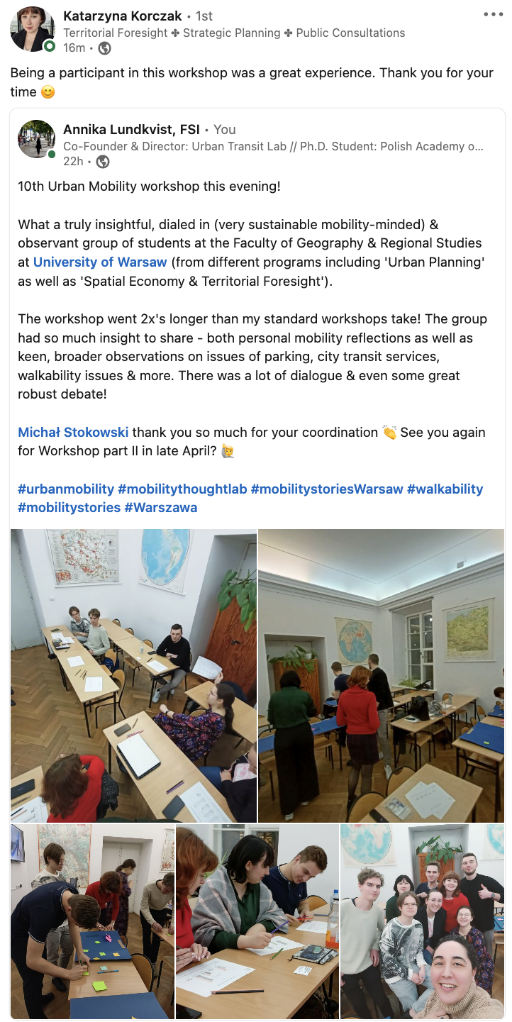 Urban Mobility Workshop: Student Groups at Faculty of Geography & Regional Studies - Pedestrian ...