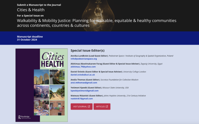 Call for Submissions: Cities & Health- Walkability & Mobility Justice - Pedestrian Space