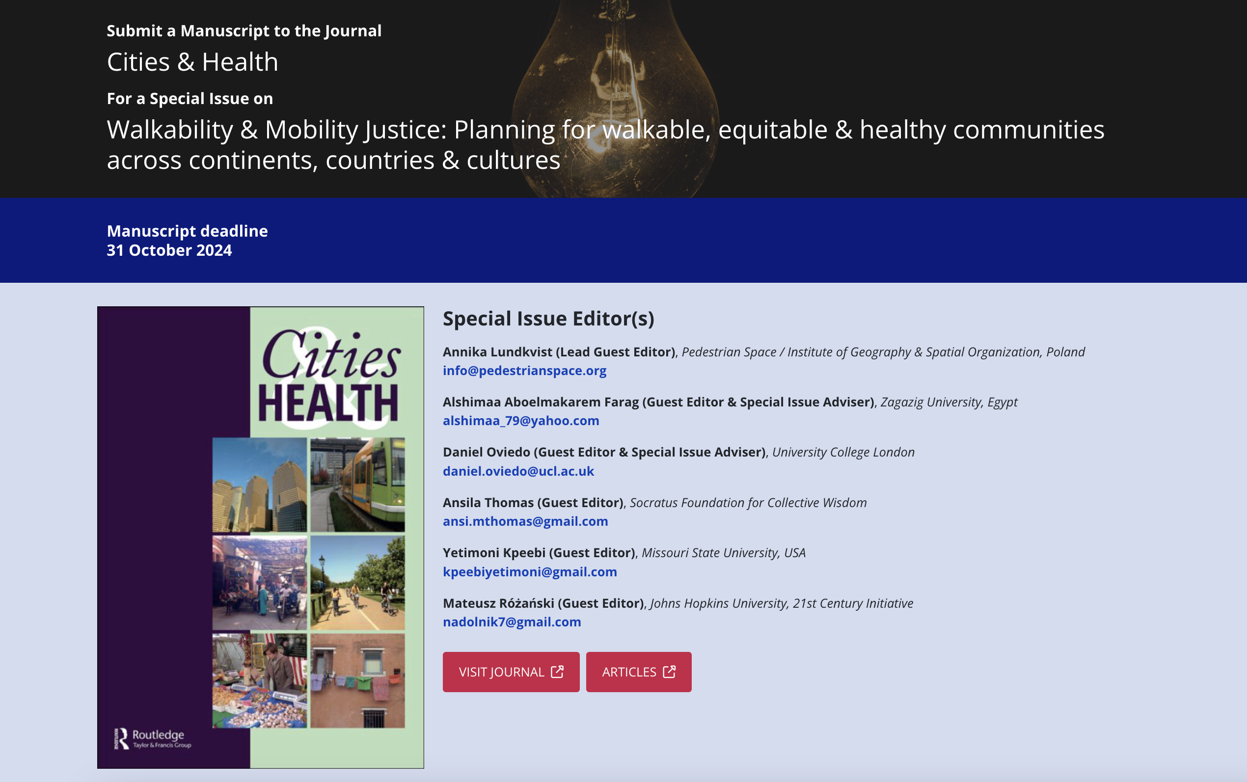 Call for Submissions: Cities & Health- Walkability & Mobility Justice ...