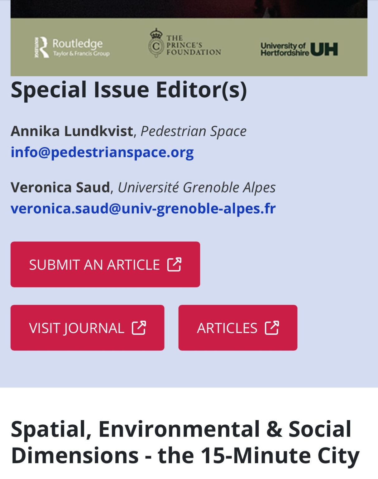 Call for Papers: Spatial, Environmental & Social Dimensions - the 15 ...